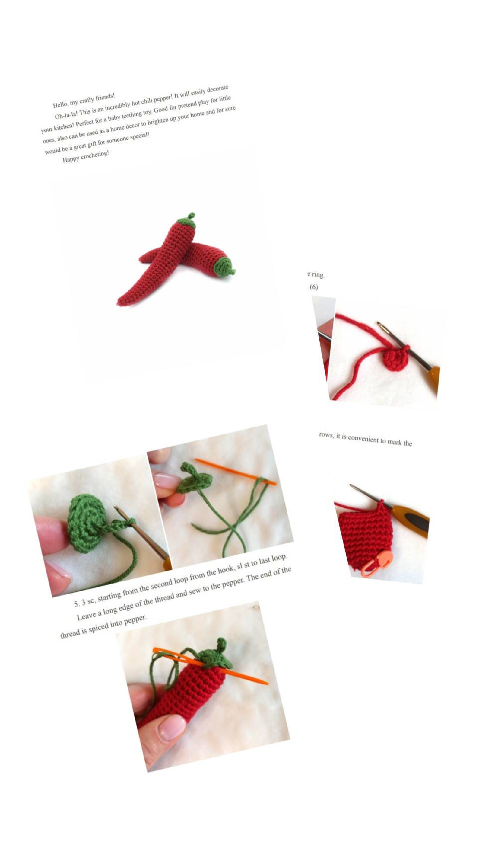 CHILI PEPPER Crochet Pattern PDF Amigurumi Hot Pepper Pattern. Crochet ...