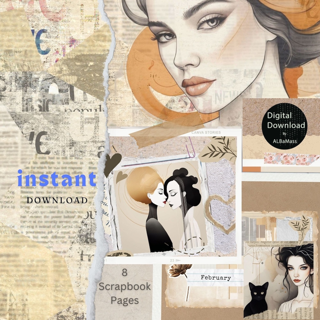 Vintage Scrapbook Pages Bundle - Set of 8 Printable Designs, 12x12 ...