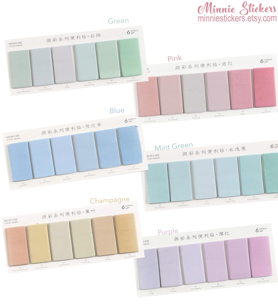 6 Color / Set Pastel Color Index Tabs, Memo Pad, Memo Sticky Note ...