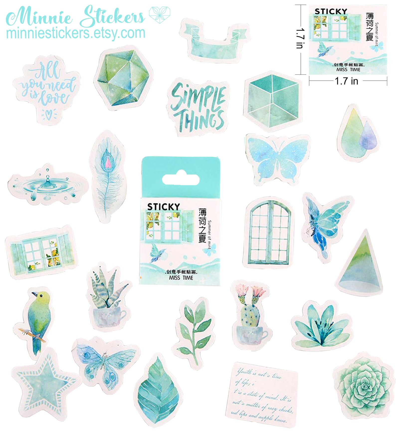 46pcs Mint Aesthetic Stickers Many Styles Mint Stickers | Etsy