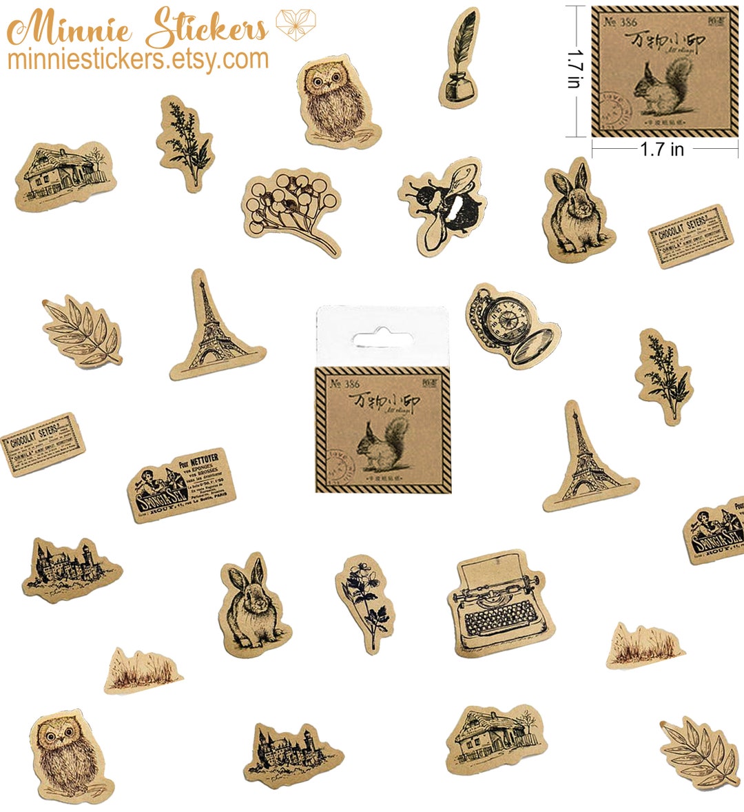 46pcs Vintage Stickers, English Word Stickers Pack, Japan Stickers ...