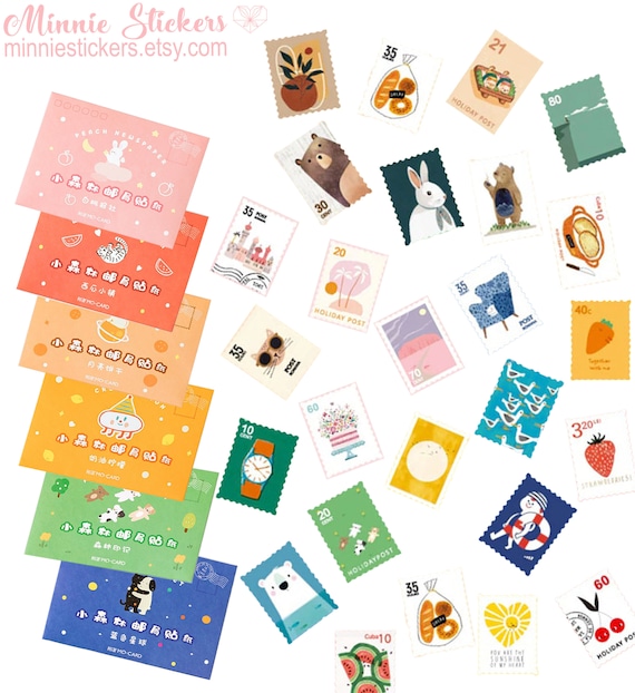 46pcs Colorful Stamp Stickers Postage Stamp Stickers Set | Etsy