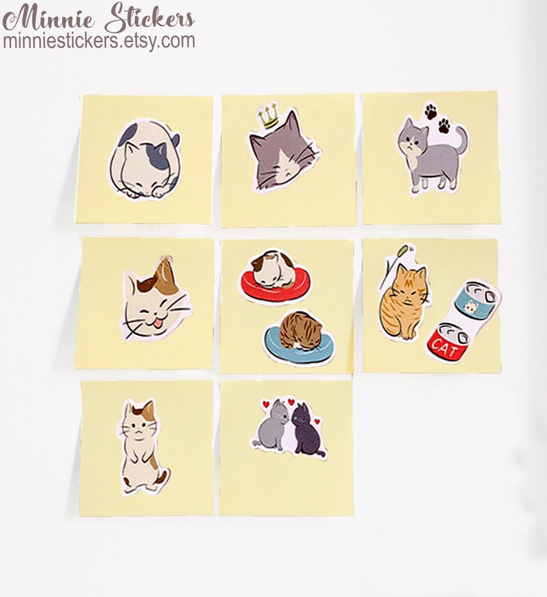Cartoon Kitty Stickers Cute Cat Stickers Funny Cat Stickers | Etsy