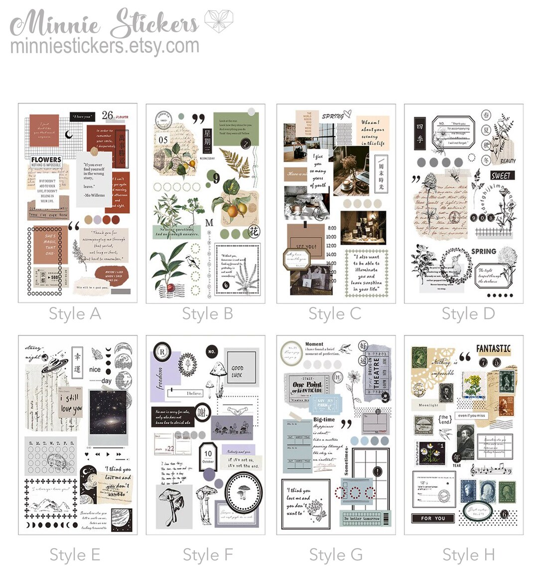 Collage Sticker Sheet, Washi Collage Stickers, Diary, Scrapbook ...