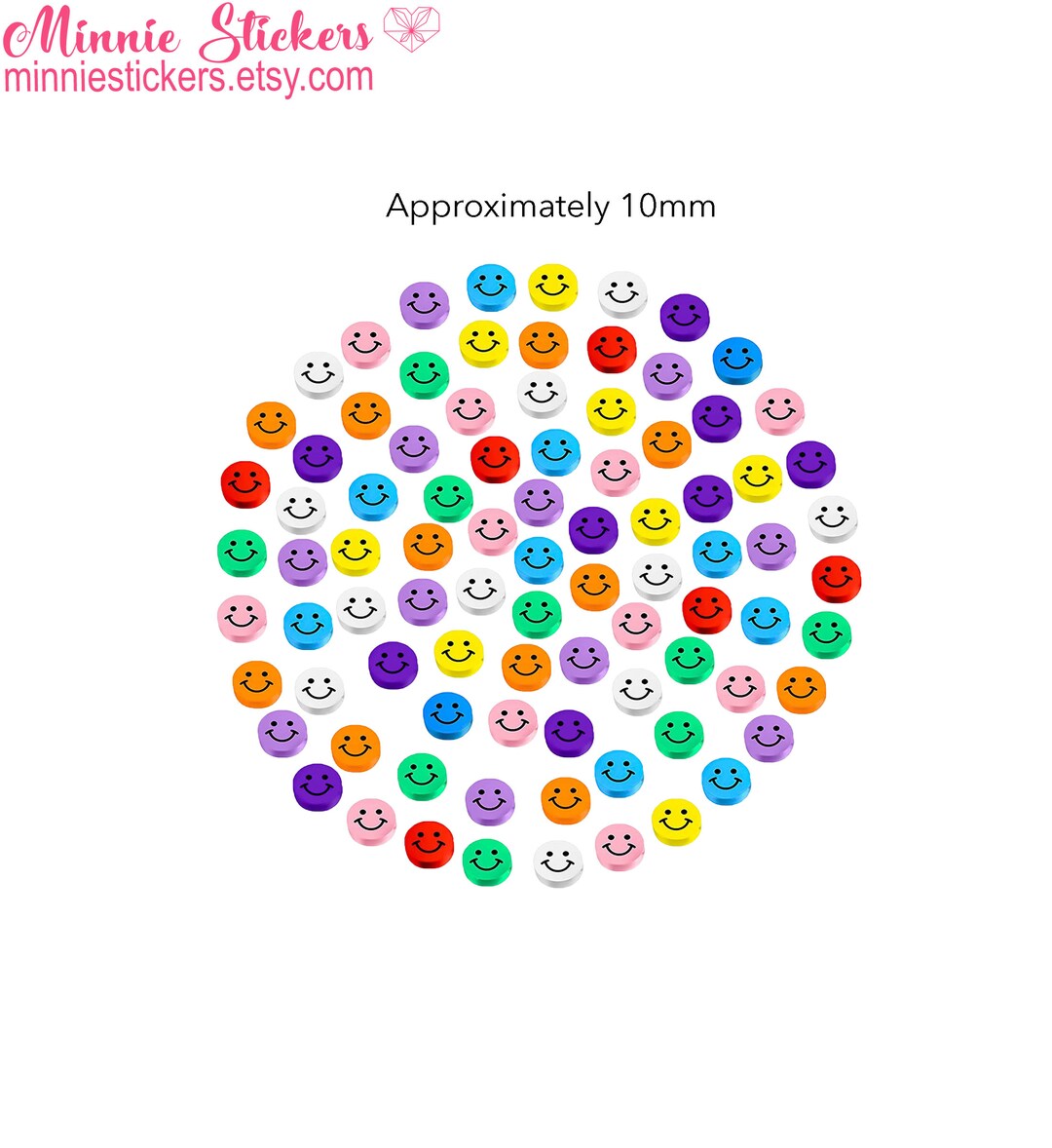 Round Smiley Face Polymer Clay Beads, Rainbow Happy Face Beads ...