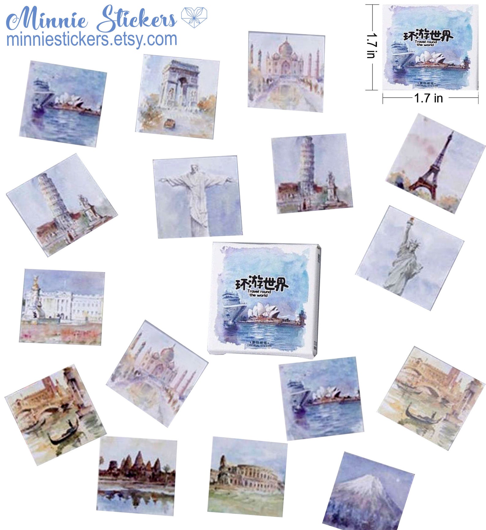 45pcs Landmark Stickers, Travel Stickers Pack, World Scenery Stickers ...