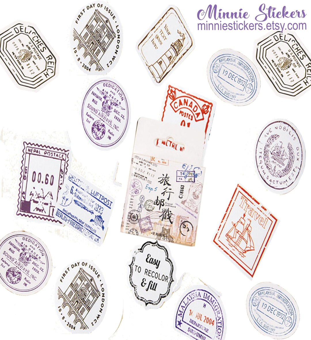 Vintage Postage Stickers, Vintage Stickers, Stamps Sticker Set, Travel ...