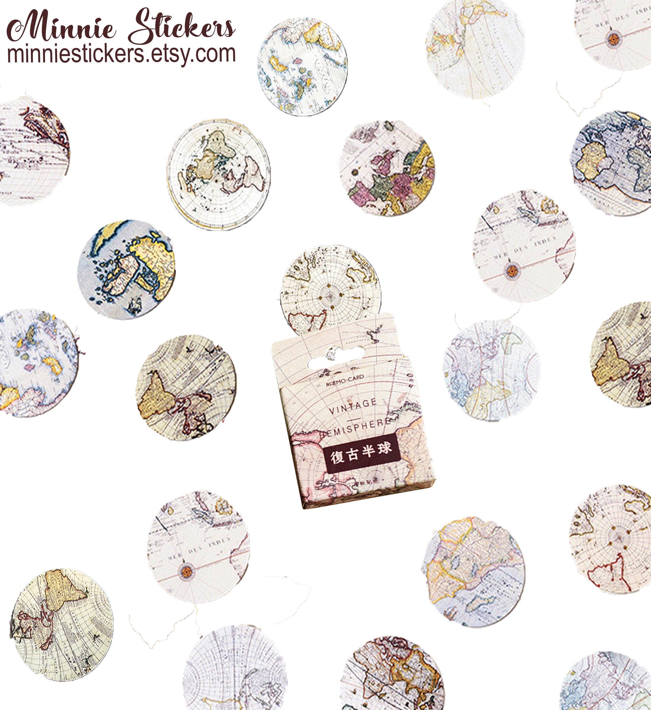 World Map Stickers Travel Journal Round Stickers Vintage Map - Etsy
