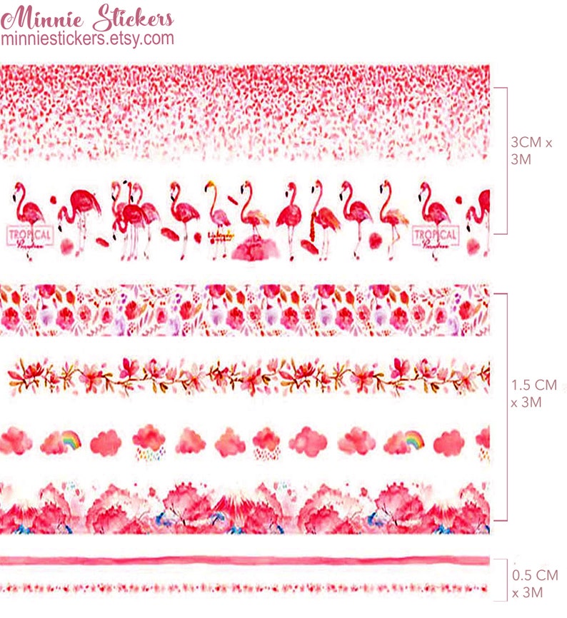 8 Rolls Flamingo Washi Tape Set, Rice Paper Masking Tape, Beautiful ...