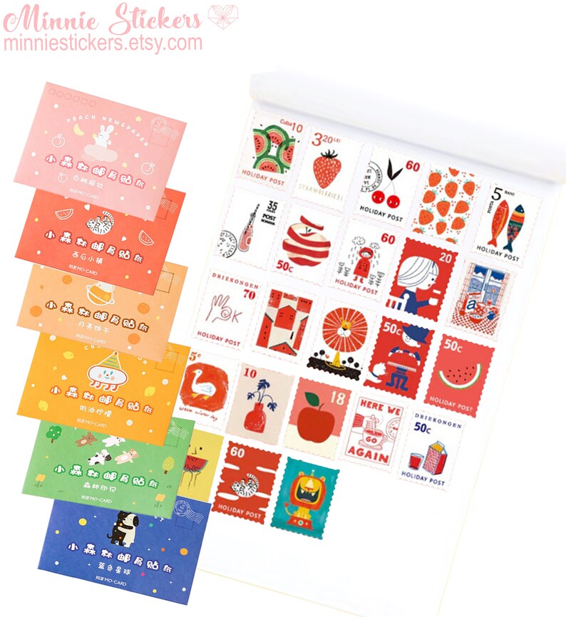 46pcs Colorful Stamp Stickers Postage Stamp Stickers Set - Etsy