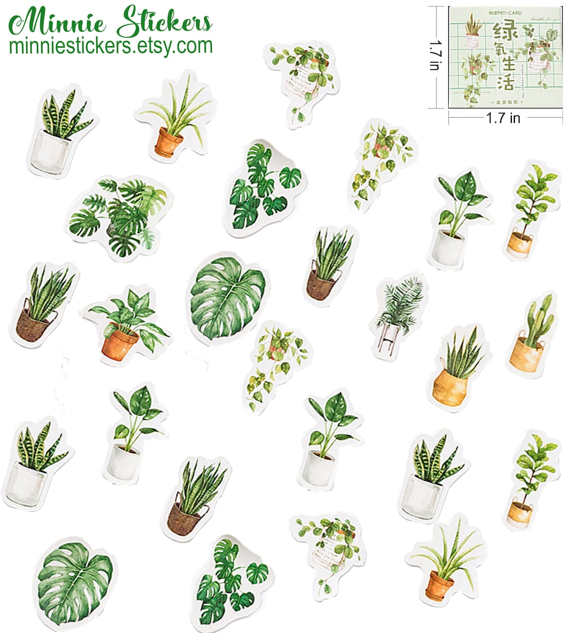 Green Plant Stickers Kawaii Stationary Sticker Flakes - Etsy