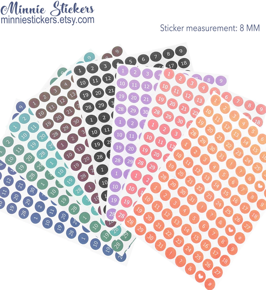 Tiny Date Stickers, Choice Color Stickers, Small Number Stickers ...