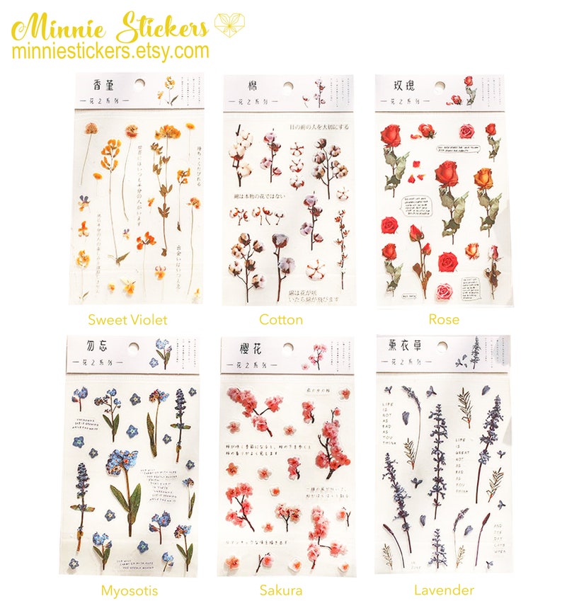 Vinyl Flower Stickers Plant Stickers Diary Stickers Photo - Etsy