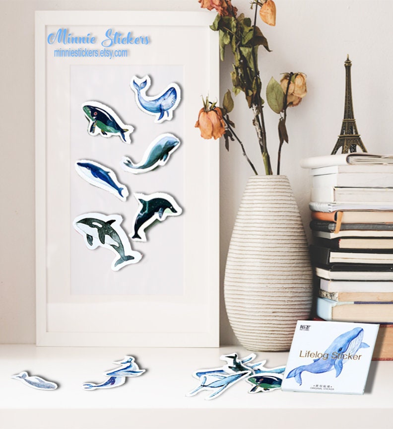 Whale Stickers Set, Sea Blue Sticker, Whale Stationary, Marine Stickers ...