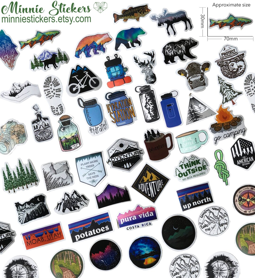 50pcs VINYL Nature Camping Stickers, Waterproof Adventure Stickers ...
