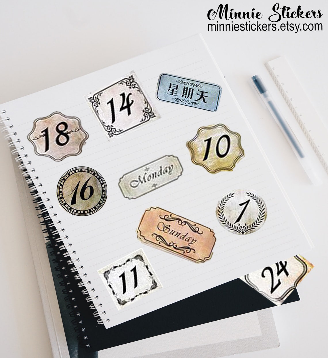 Vintage Number Stickers, 45pcs Calendar Stickers Set, Date Sticker ...