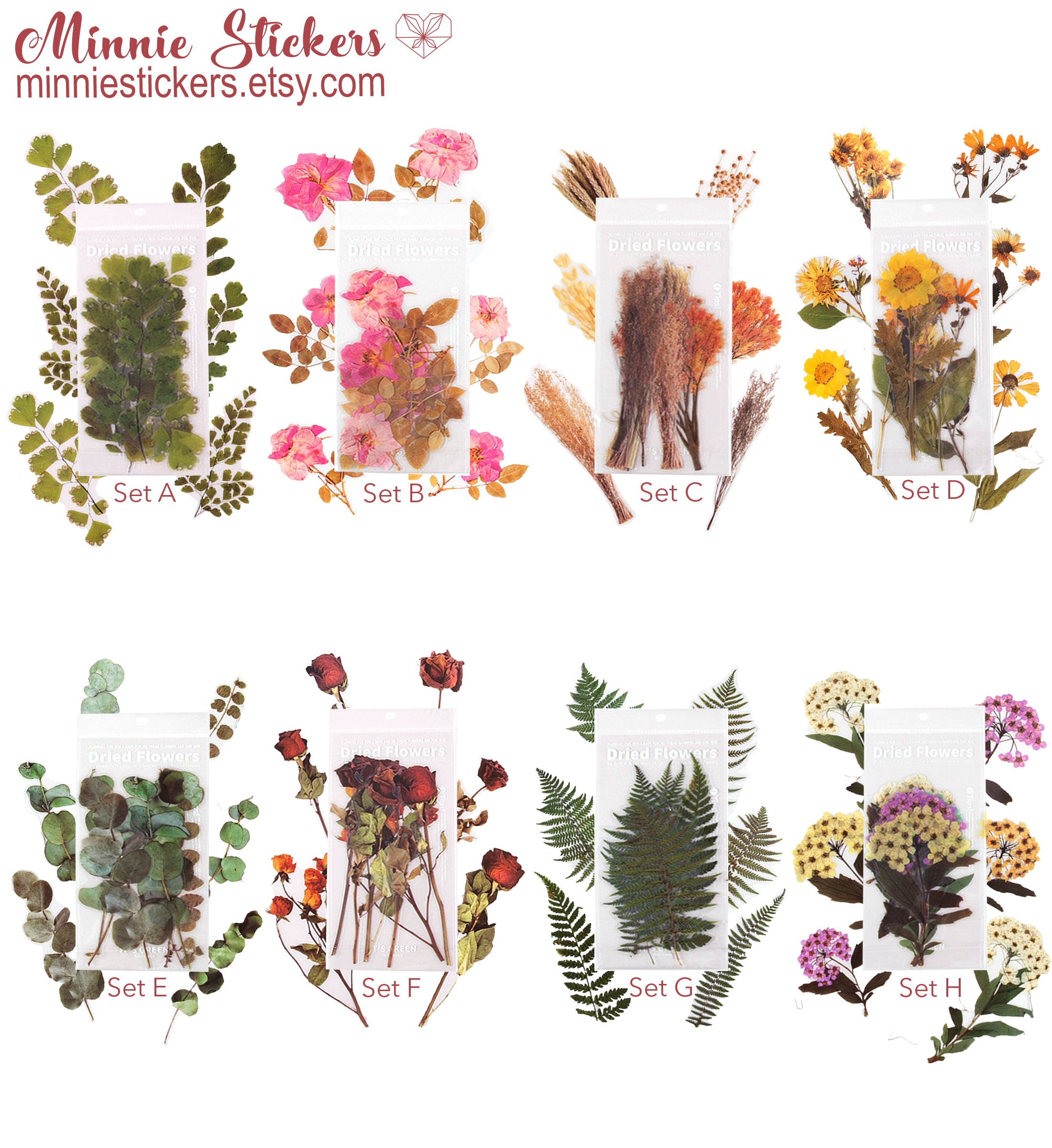 6pcs Extra Large Dried Flowers Clear Stickers Dried Botanical | Etsy