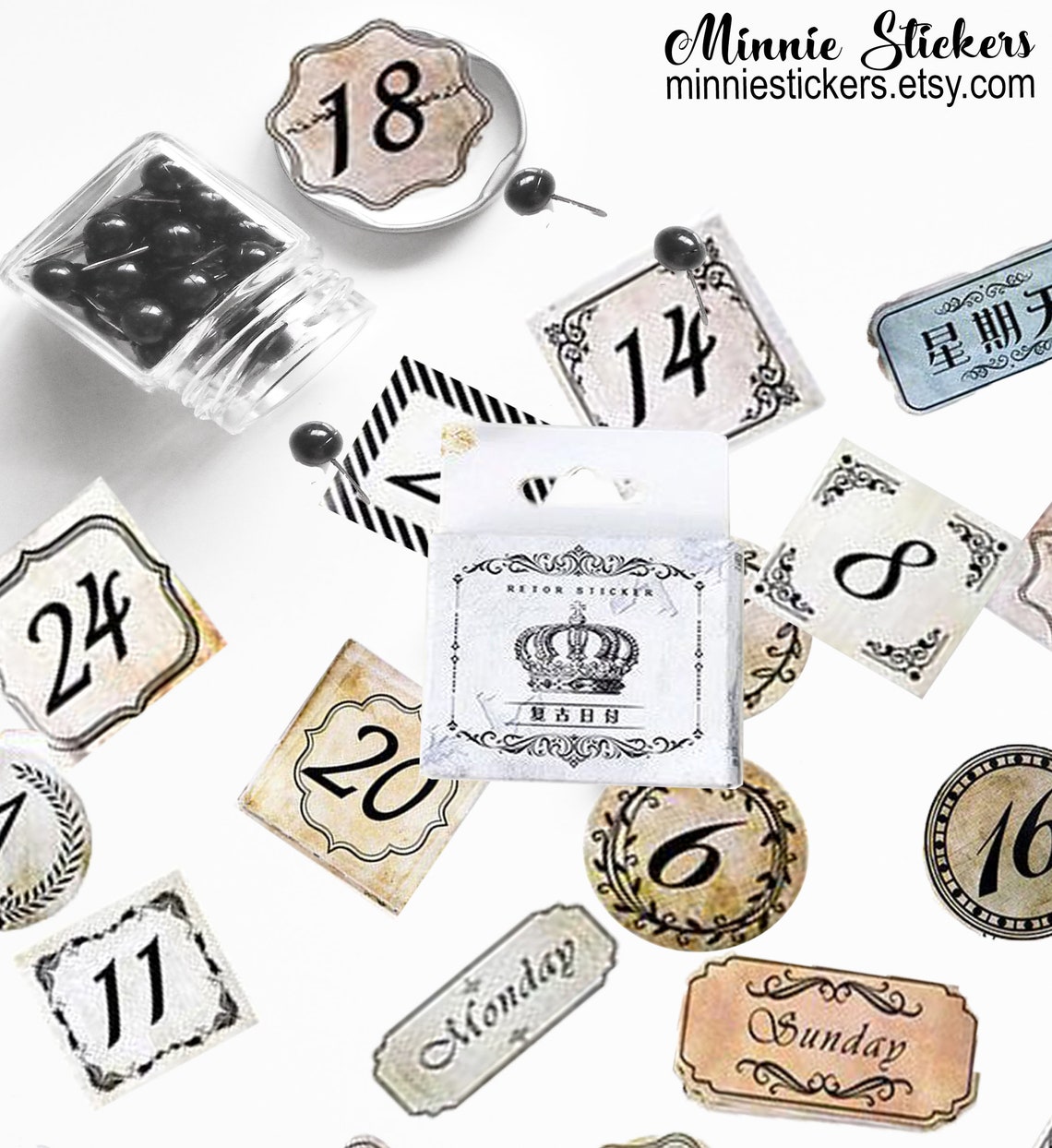 Vintage Number Stickers, 45pcs Calendar Stickers Set, Date Sticker ...
