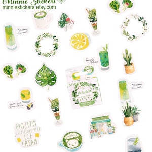 46pcs Green Aesthetic Stickers, Cute Green Stickers, Diary, Scrapbook ...