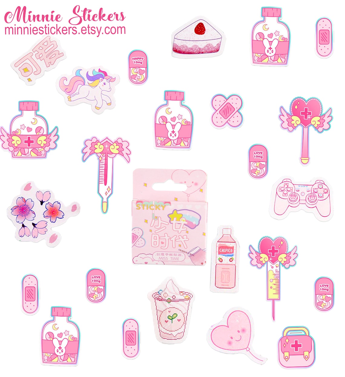 46pcs Kawaii Pink Sticker Set Cute Girl Pink Stickers Cute - Etsy