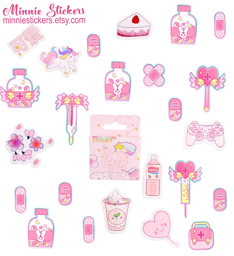 46pcs Kawaii Pink Sticker Set Cute Girl Pink Stickers Cute - Etsy