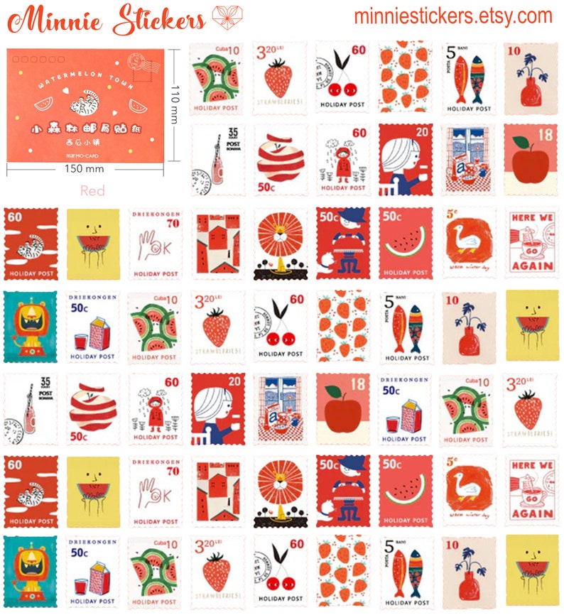 46pcs Colorful Stamp Stickers Postage Stamp Stickers Set - Etsy