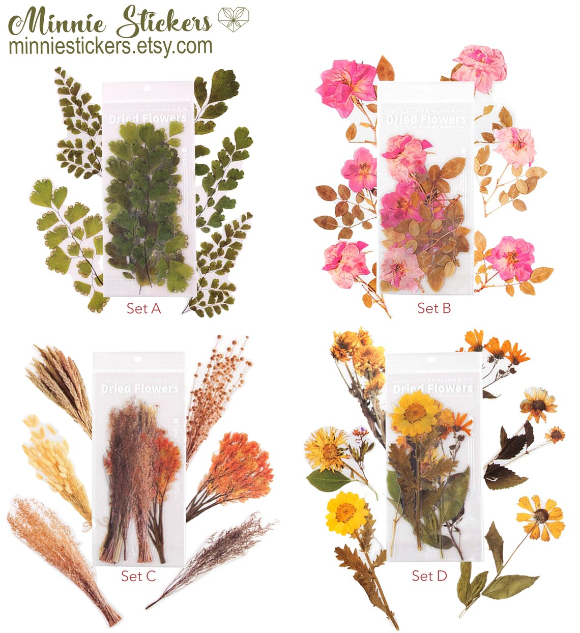 6pcs Extra Large Dried Flowers Clear Stickers Dried Botanical - Etsy