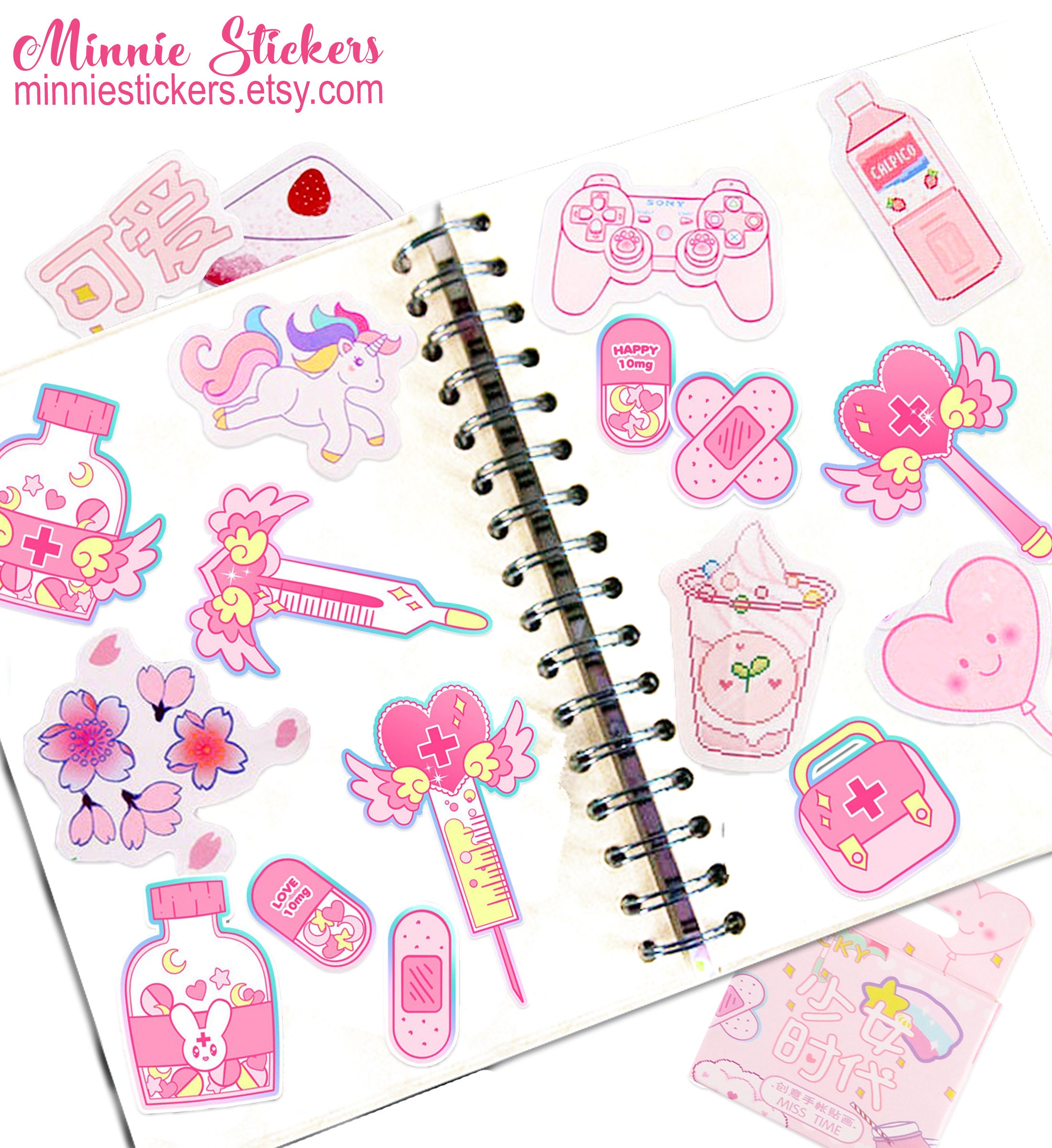 46pcs Kawaii Pink Sticker Set Cute Girl Pink Stickers Cute - Etsy