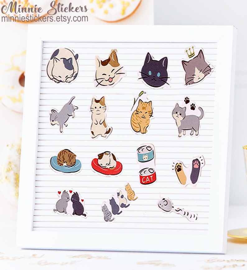 Cartoon Kitty Stickers Cute Cat Stickers Funny Cat Stickers | Etsy