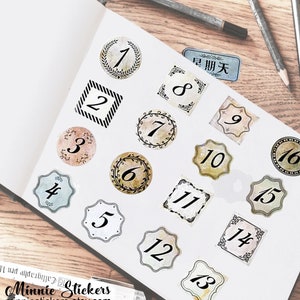 Vintage Number Stickers, 45pcs Calendar Stickers Set, Date Sticker ...