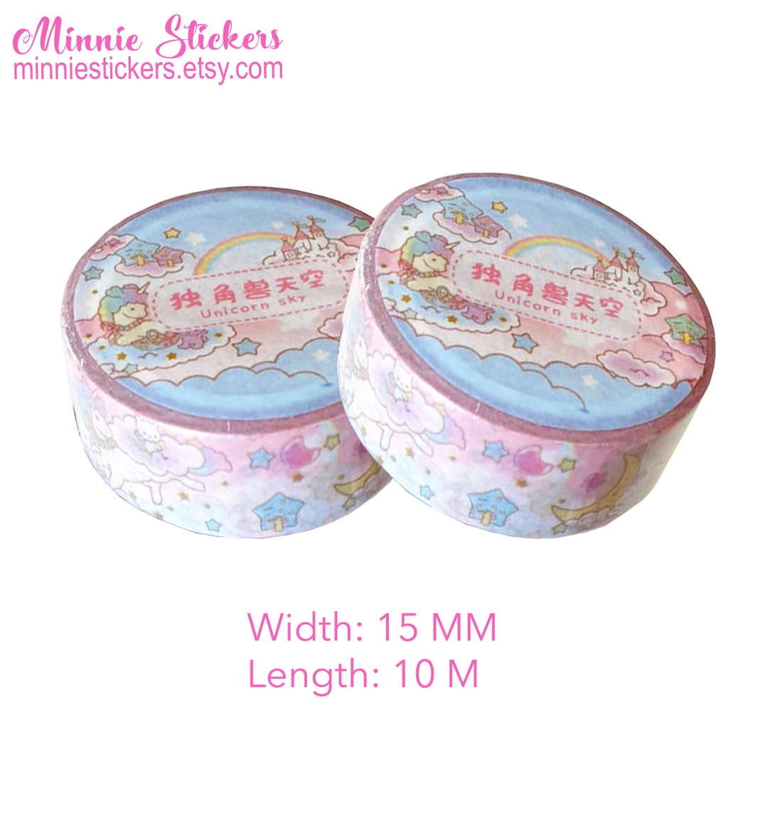 Cute Unicorn World Washi Tape, Pink Unicorn Sky Cartoon Kawaii Washi ...