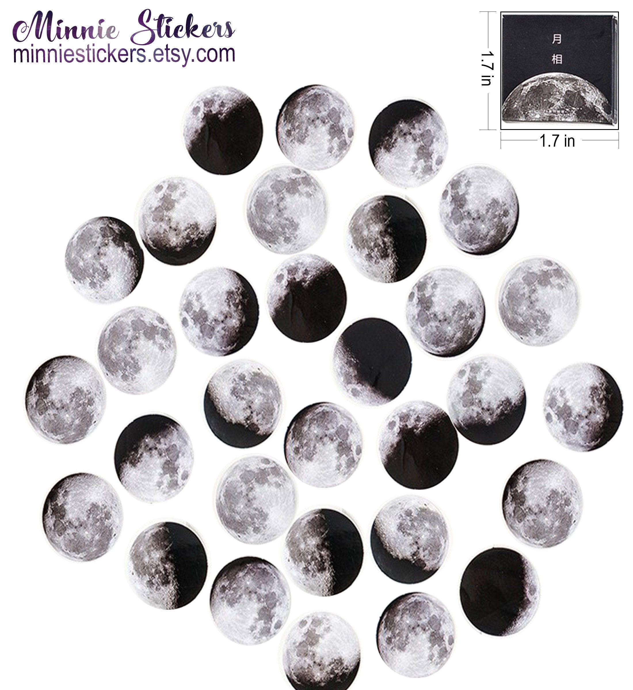 Moon Sticker Set Space Stickers Moon Stickers Moon Phase - Etsy