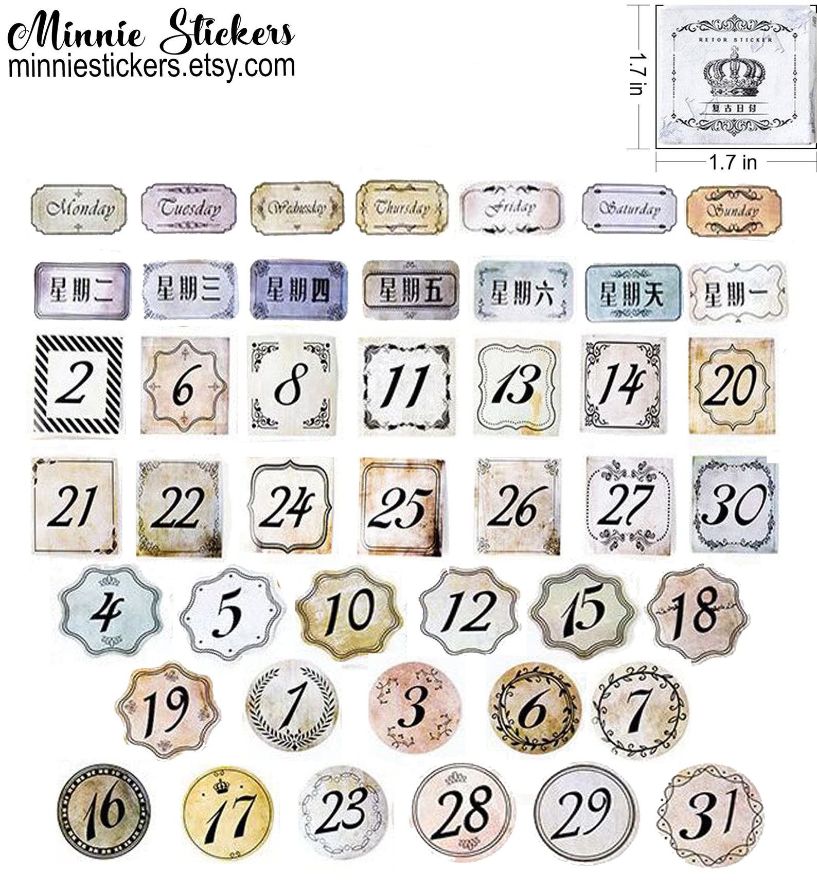 Vintage Number Stickers 45pcs Calendar Stickers Set Date | Etsy