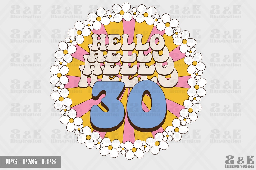 Retro Hello 30th Birthday PNG Design (digital Download) - Etsy