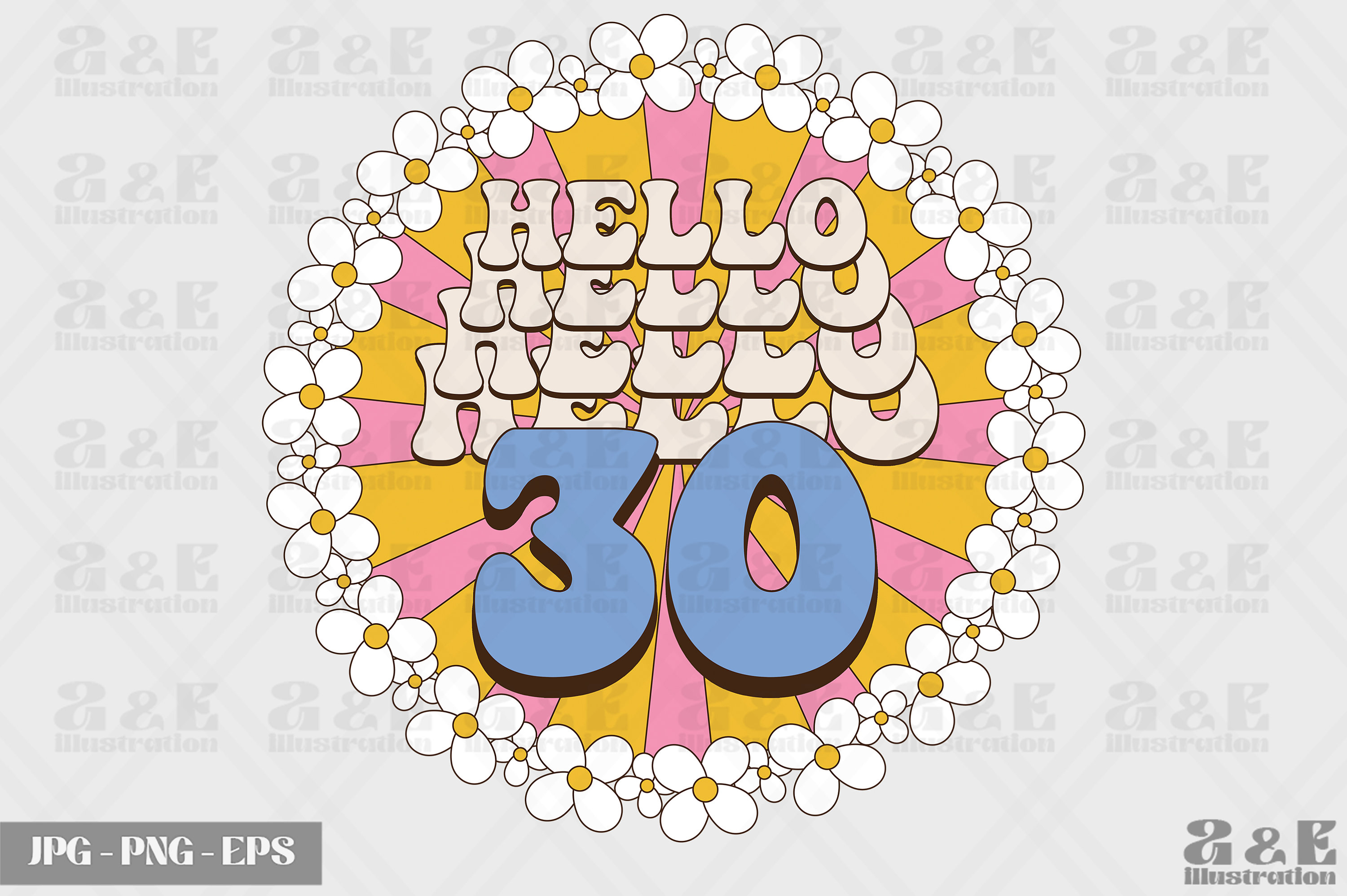 Retro Hello 30th Birthday Png Design Birthday Digital - Etsy