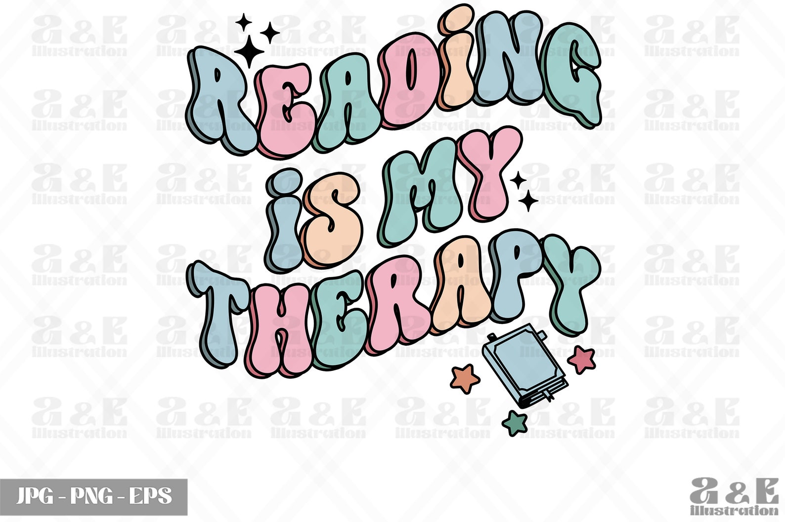 Reading My Therapy Png Design, Retro Reading Digital Download, Book ...