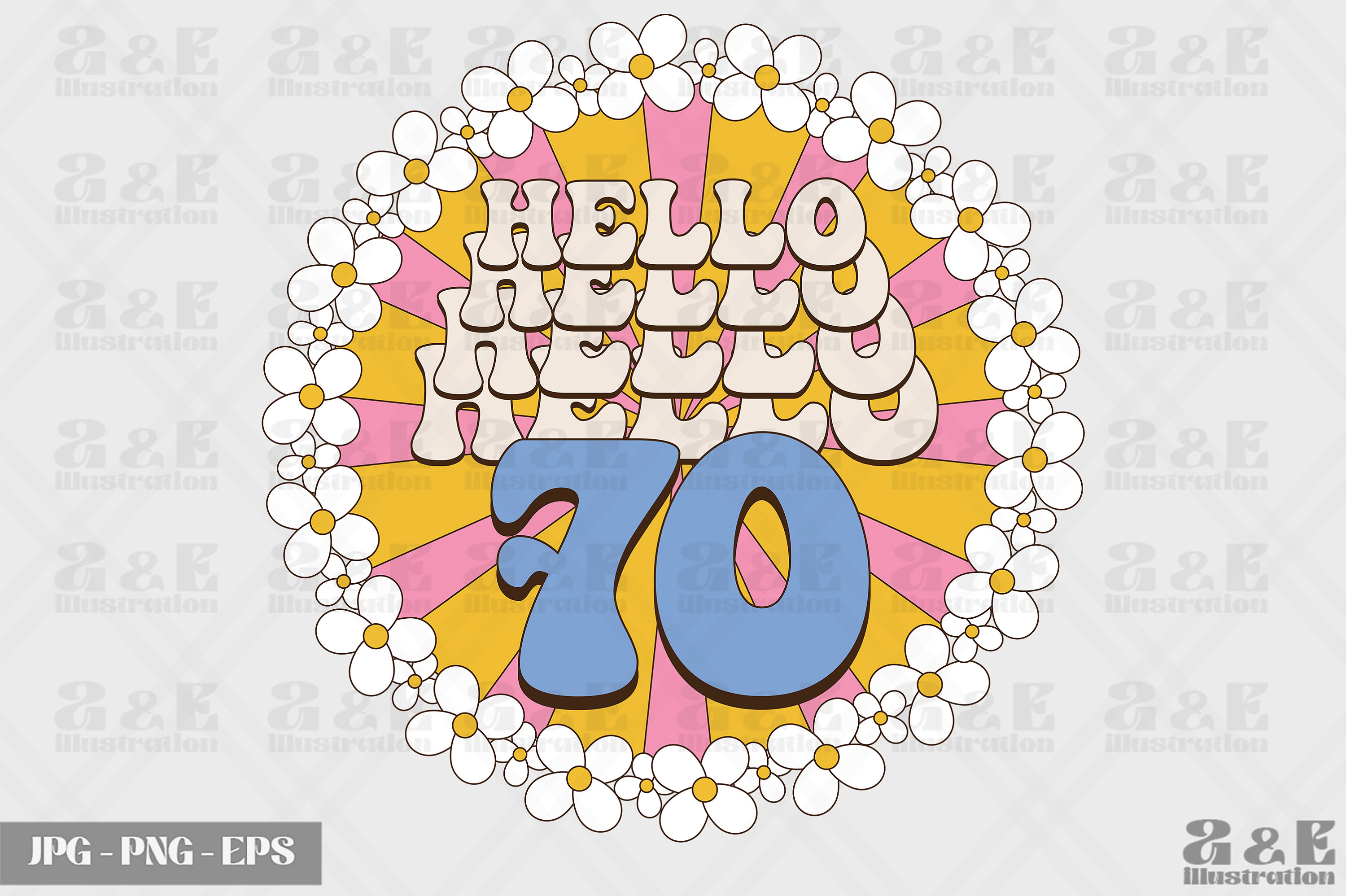 Retro Hello 70th Birthday PNG Design (digital Download) - Etsy