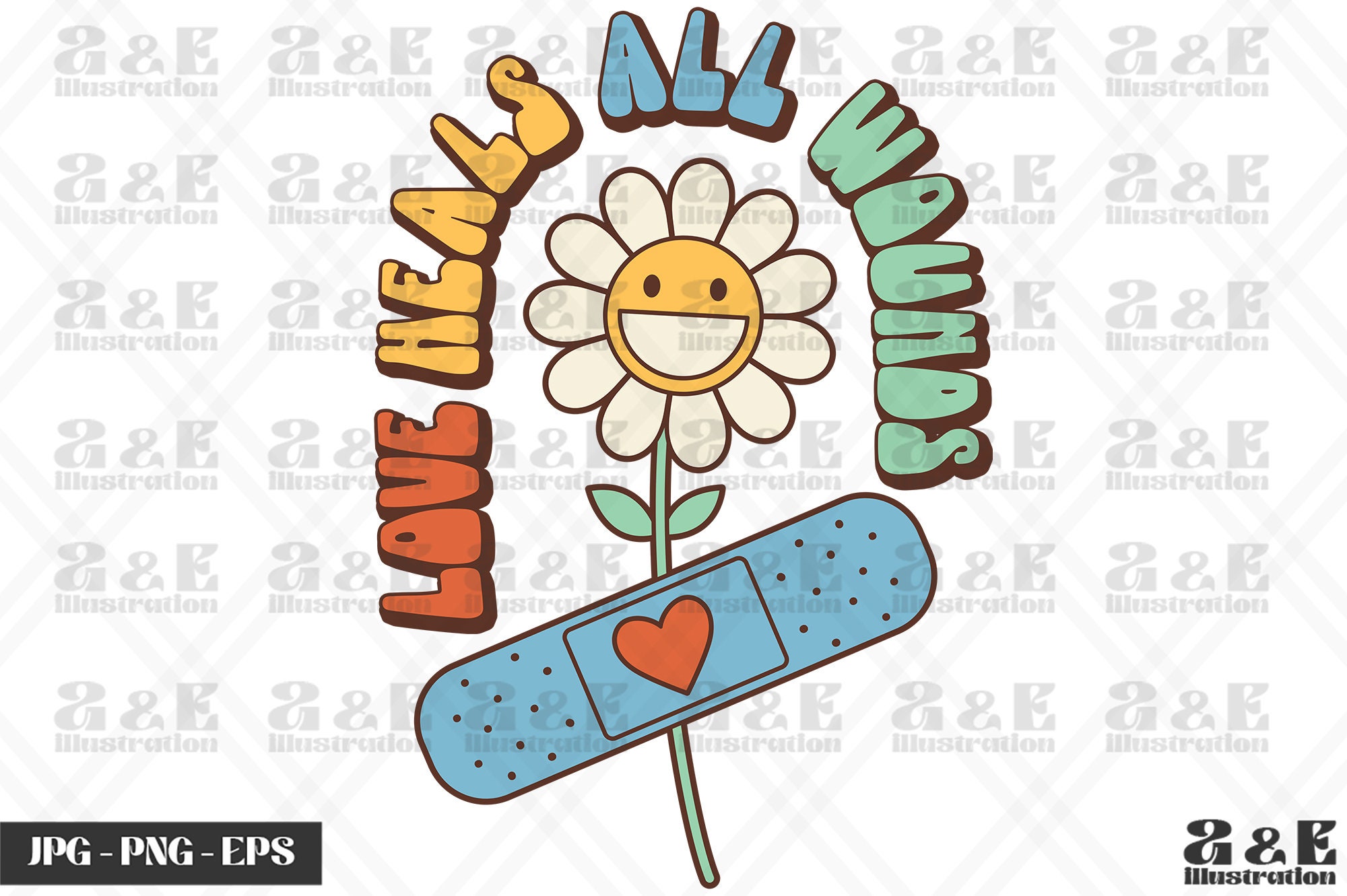 Love Heals All Wounds Digital Download, Retro Motivational Png Designs ...
