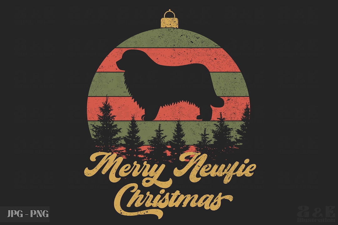 Merry Newfie Christmas Png Design, Newfoundland Dog Xmas Digital ...
