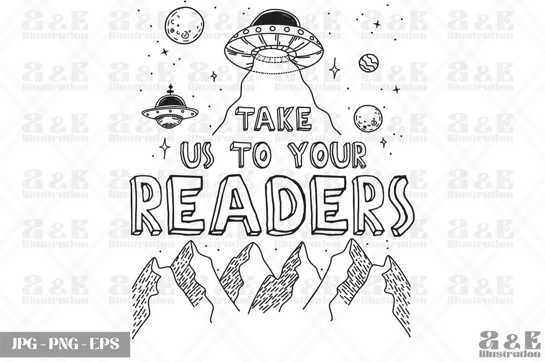 Funny Readeing UFO Alien Png Design, Book Lover Digital Download ...