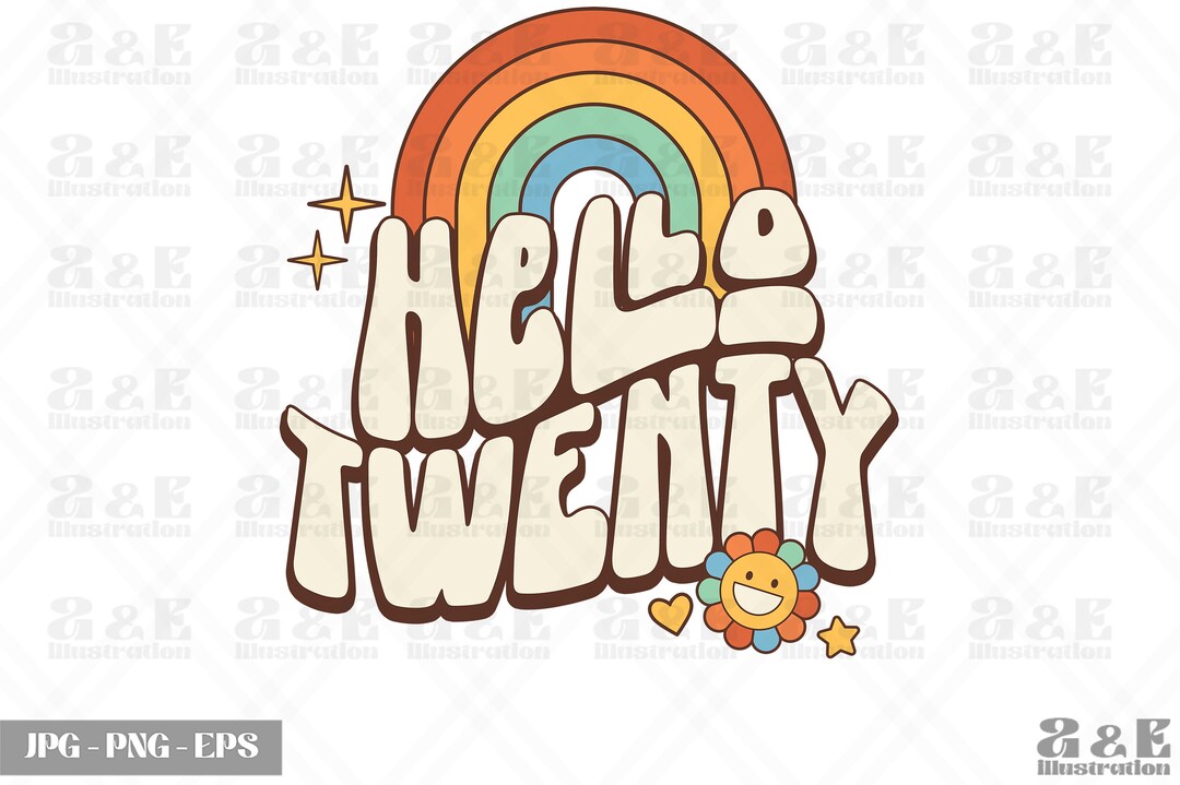 Hello Twenty PNG: Retro 20th Birthday Design (digital Download) - Etsy UK