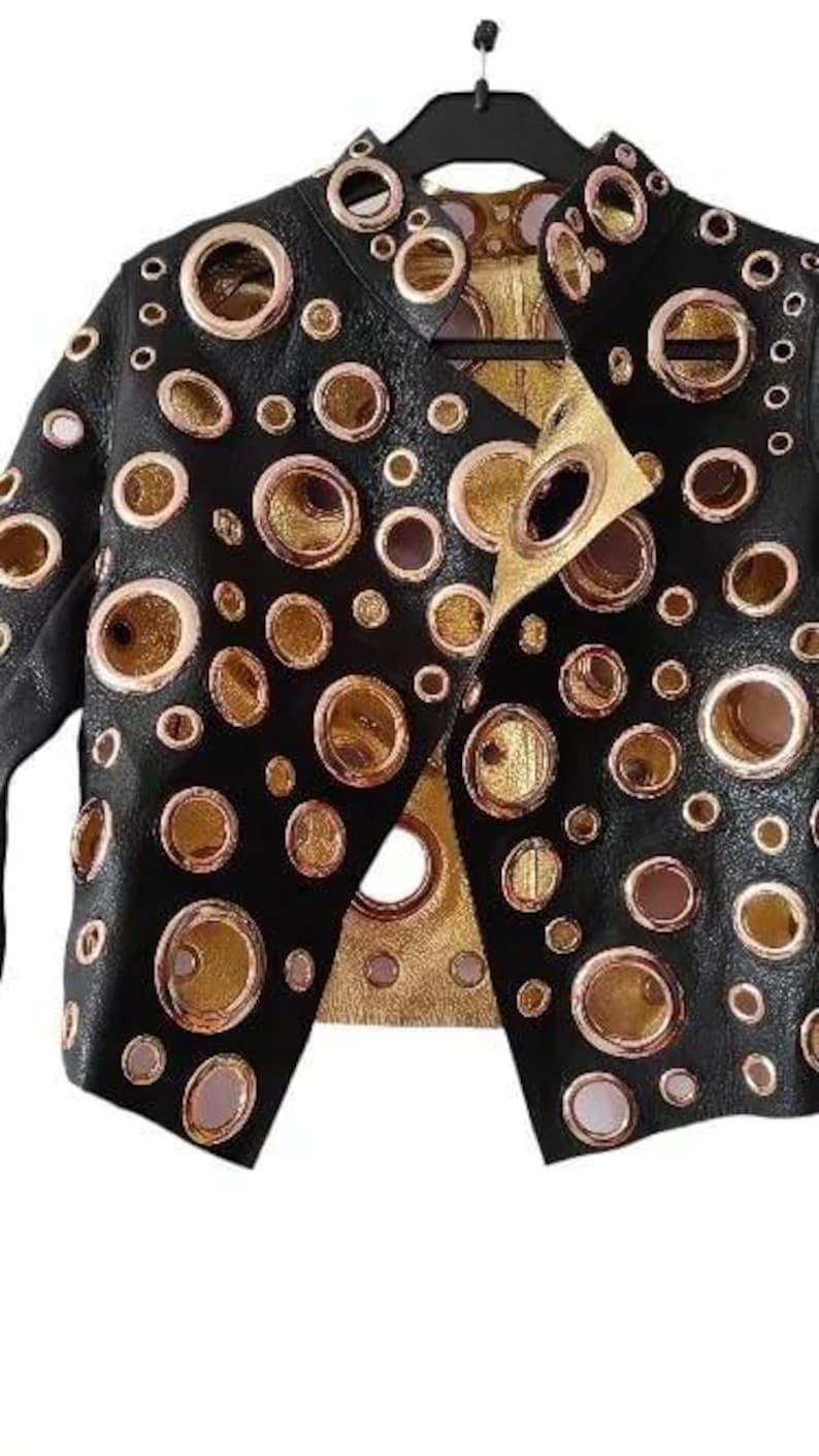 Studded Leather Motorcycle Jacket: Italian Sheepskin, Golden Eyelet ...