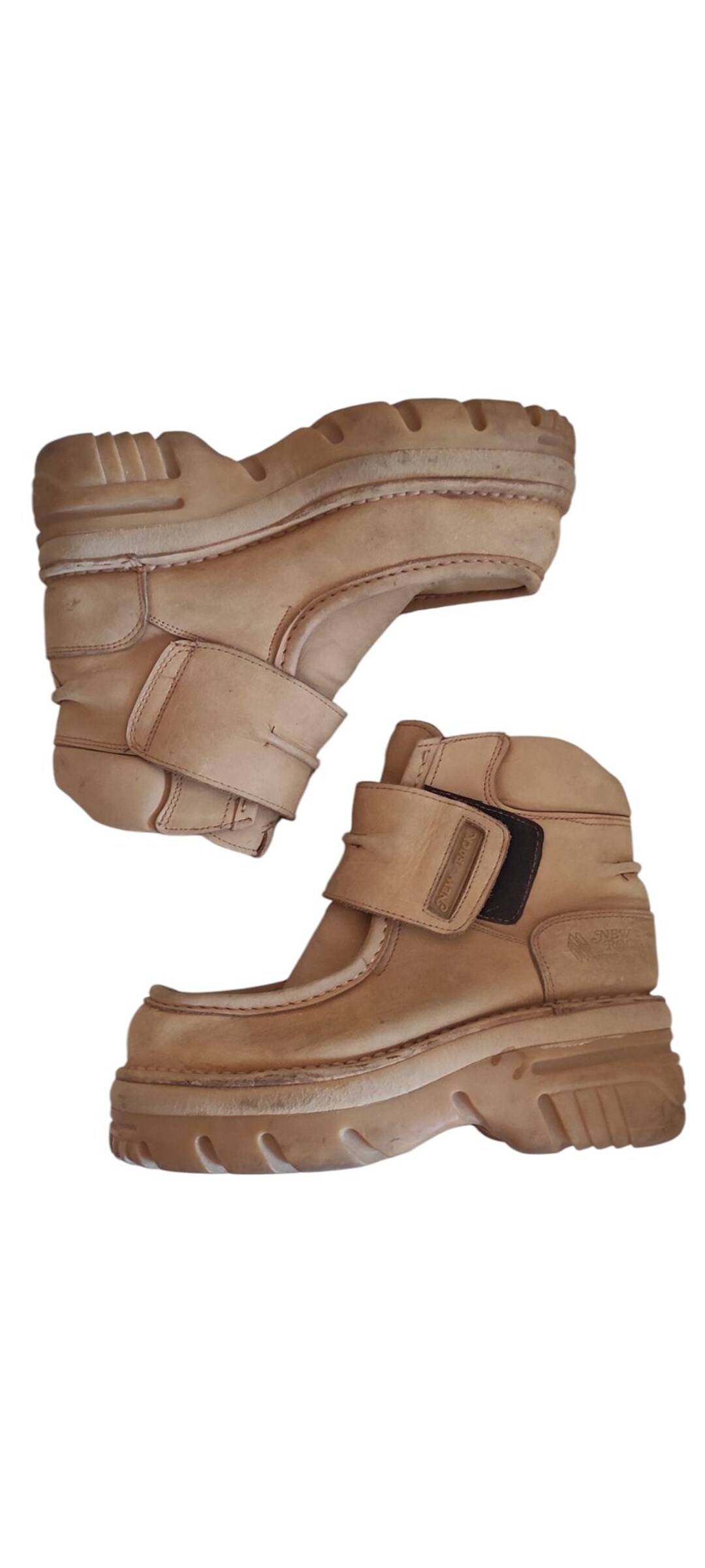 Vintage New Rock Apocalypse Boots: Beige Metallic Leather Ankle Boots ...