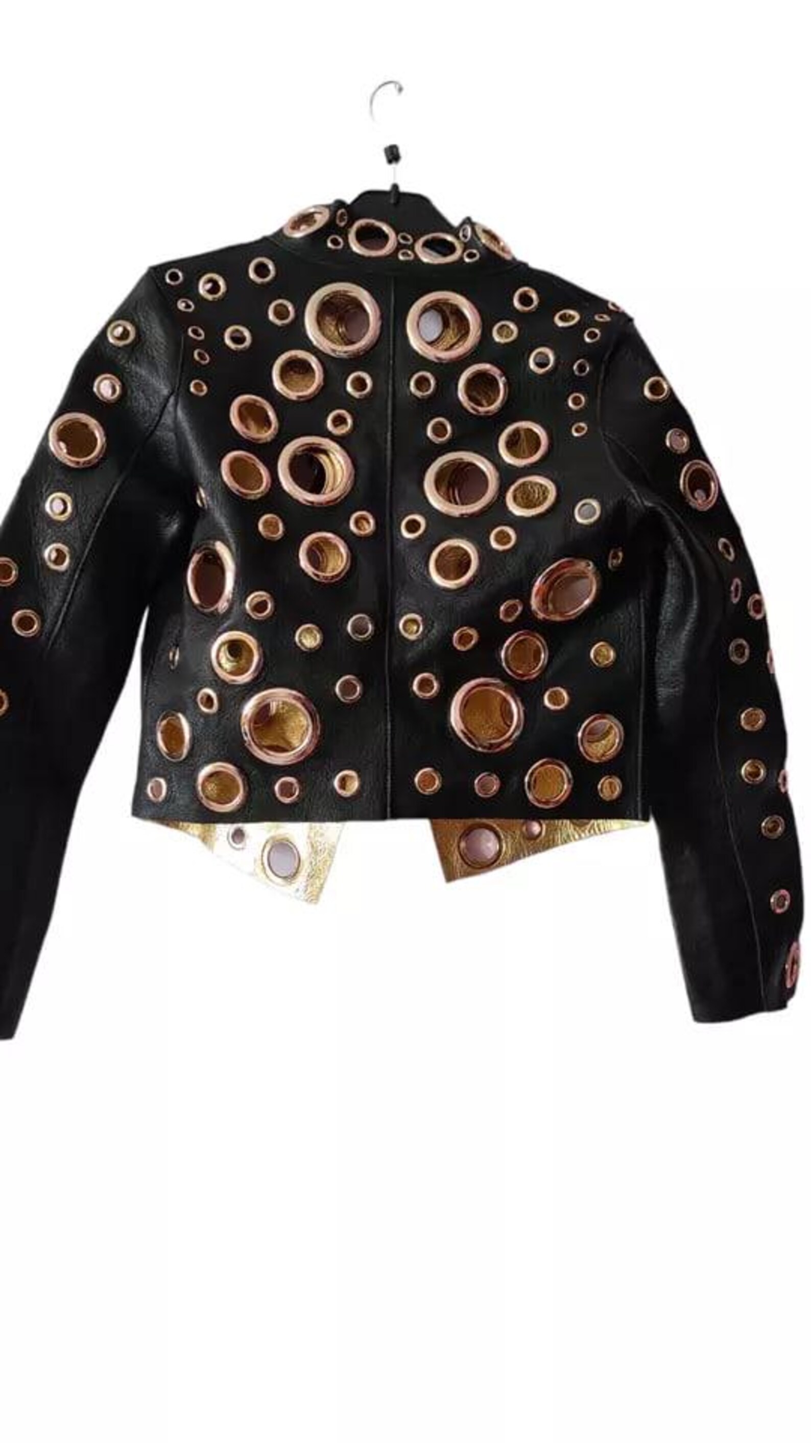 Studded Leather Motorcycle Jacket: Italian Sheepskin, Golden Eyelet ...