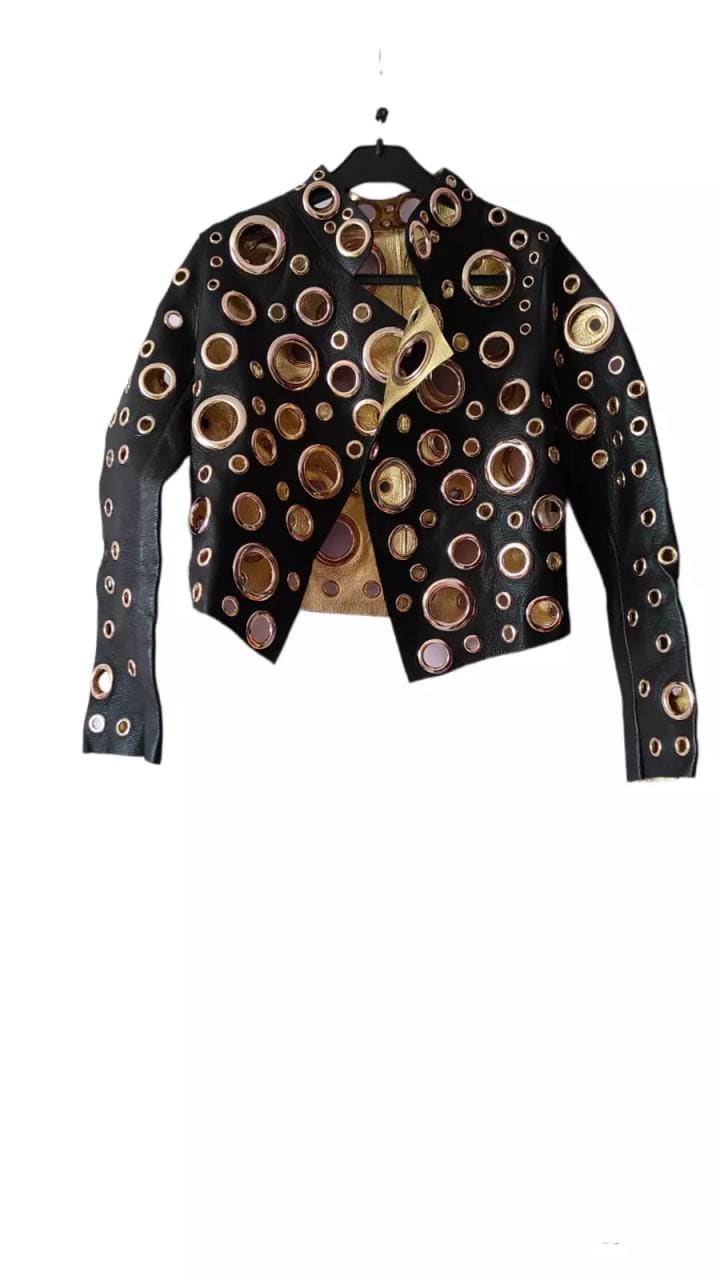 Studded Leather Motorcycle Jacket: Italian Sheepskin, Golden Eyelet ...