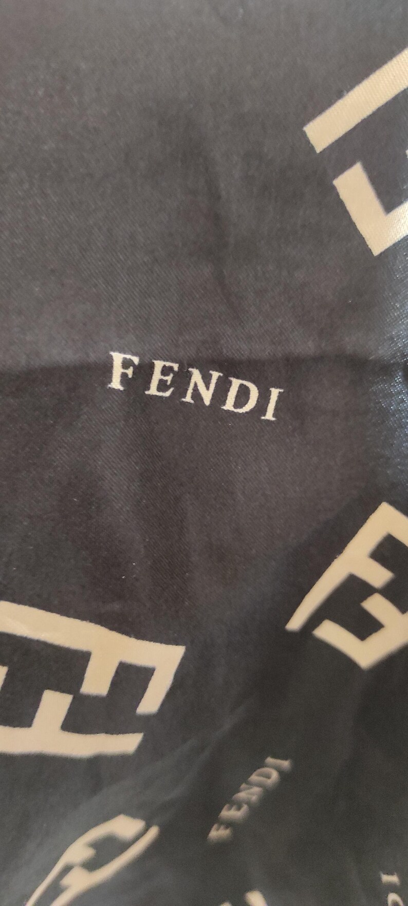 Vintage Authentic Fendi Iconic Logo Monogram Black Silk Square Scarf ...