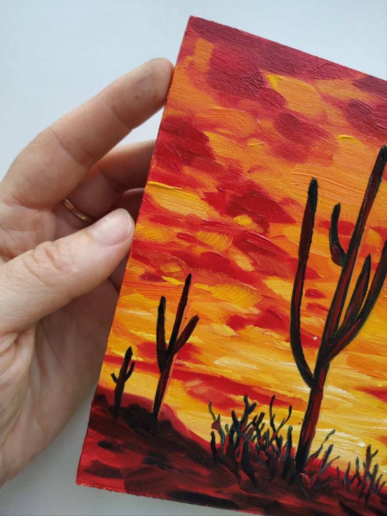 Fire Sunset Desert Painting Sunset Oil Painting Saguaro Cactus - Etsy