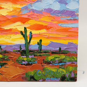 Arizona Oil Painting Original Landscape Wall Art Saguaro Sunset 8x8 ...