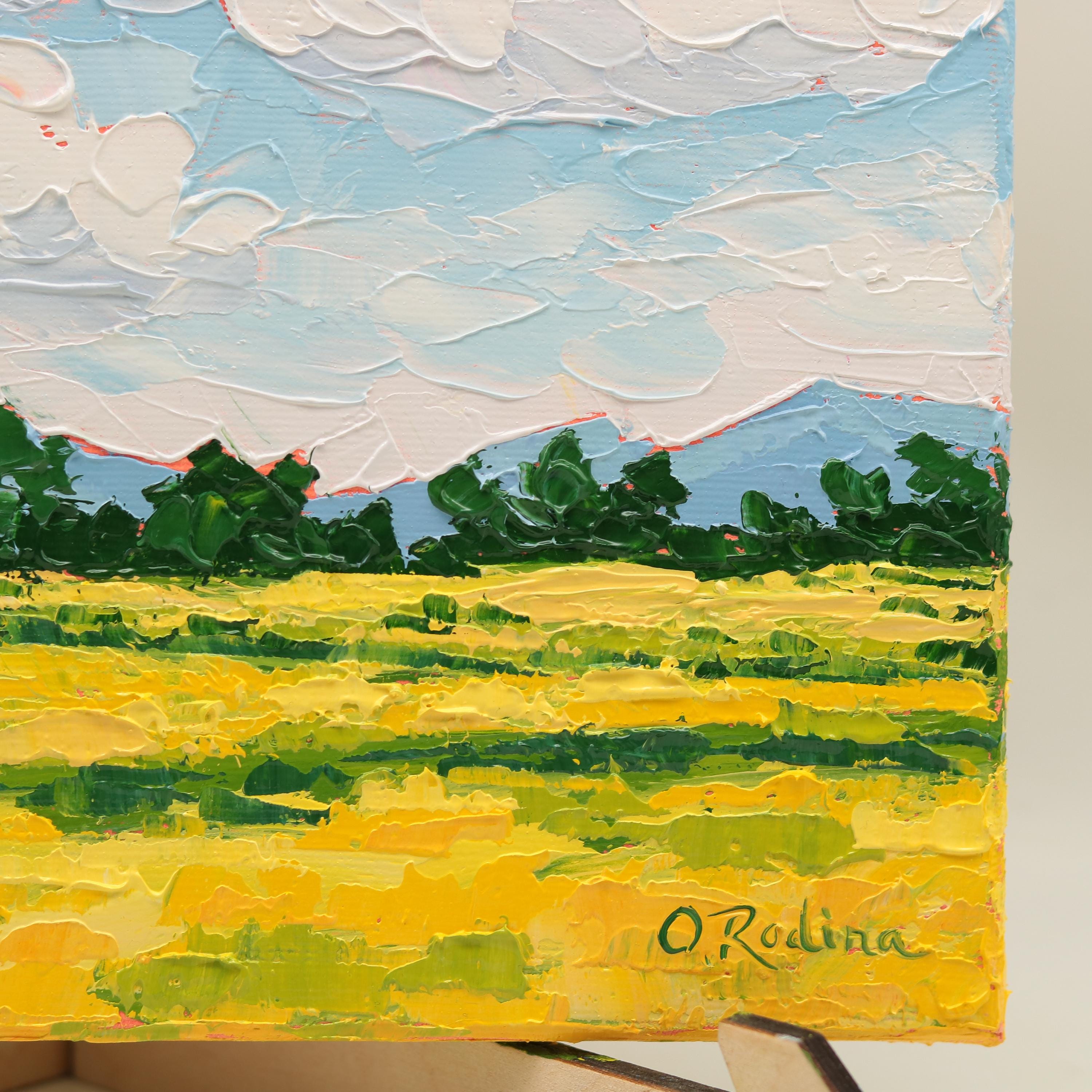 Prairie Landscape Oil Painting: Clouds Over Yellow Field, 10x10 Canvas ...