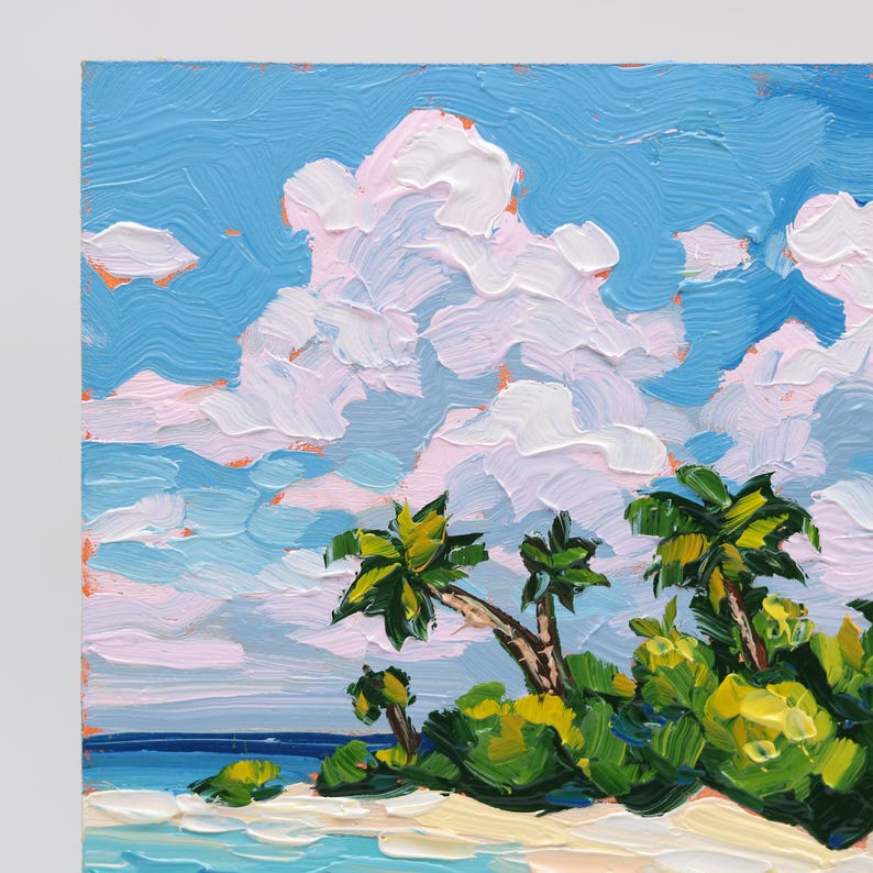 Tropical Island Original Oil Painting Ocean Landscape Coastal Impasto ...